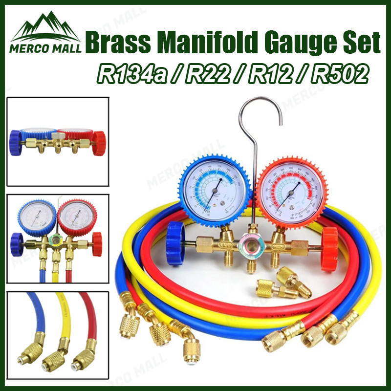 Brass Manifold Gauge Set with Hose R134a / R22 / R12 / R502 Aircon ...