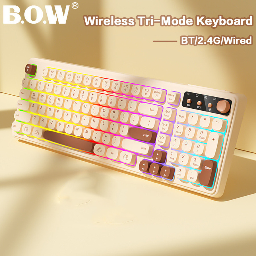 BOW Tri-Mode Bluetooth Wireless Keyboard Ergonomic Rechargeable ...
