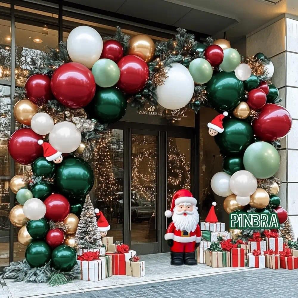 Christmas Balloon Arch Kit Dark Green Red Gold Balloon Pearl White ...