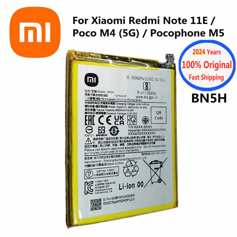 2024 Years 5000Mah Bn5h Original For Xiaomi Redmi Note11e Pocophone M4 ...