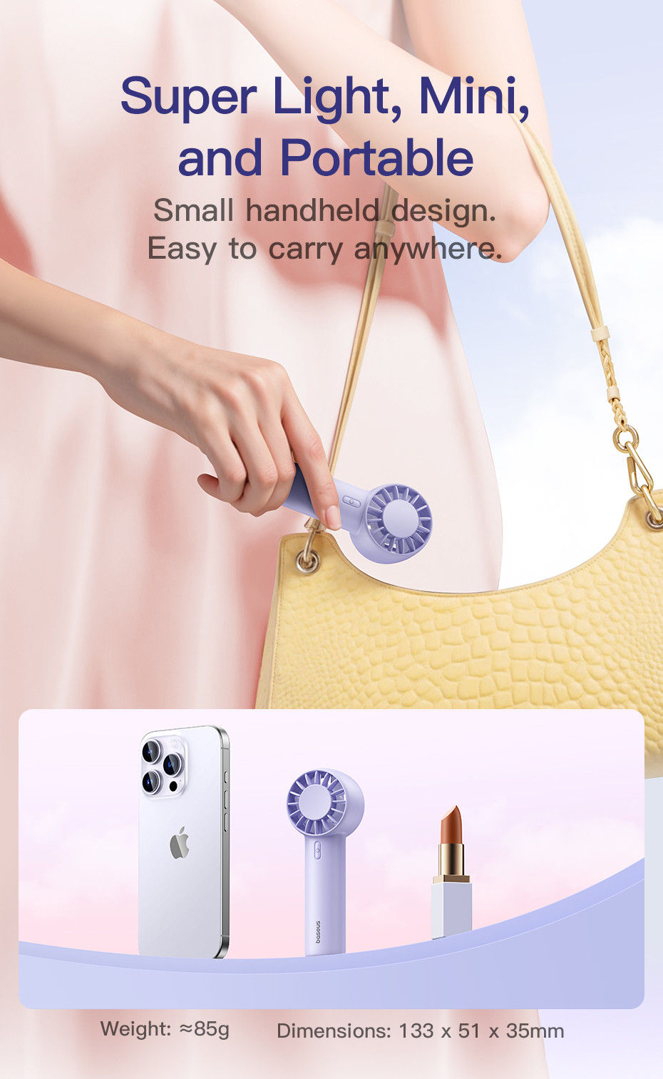 Baseus Handheld Fan DT1 Mini Fan USB Rechargeable Protable Fan 4 Hours ...