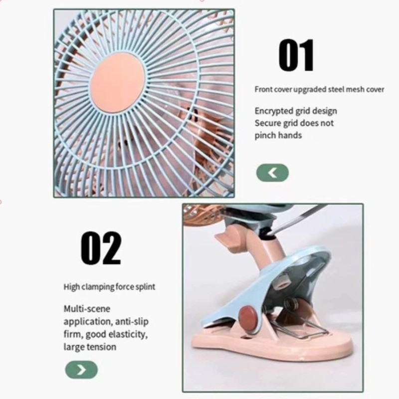 8" Desktop Electric Clip Fan 220V 20W Head Mute Mini Portable Office ...