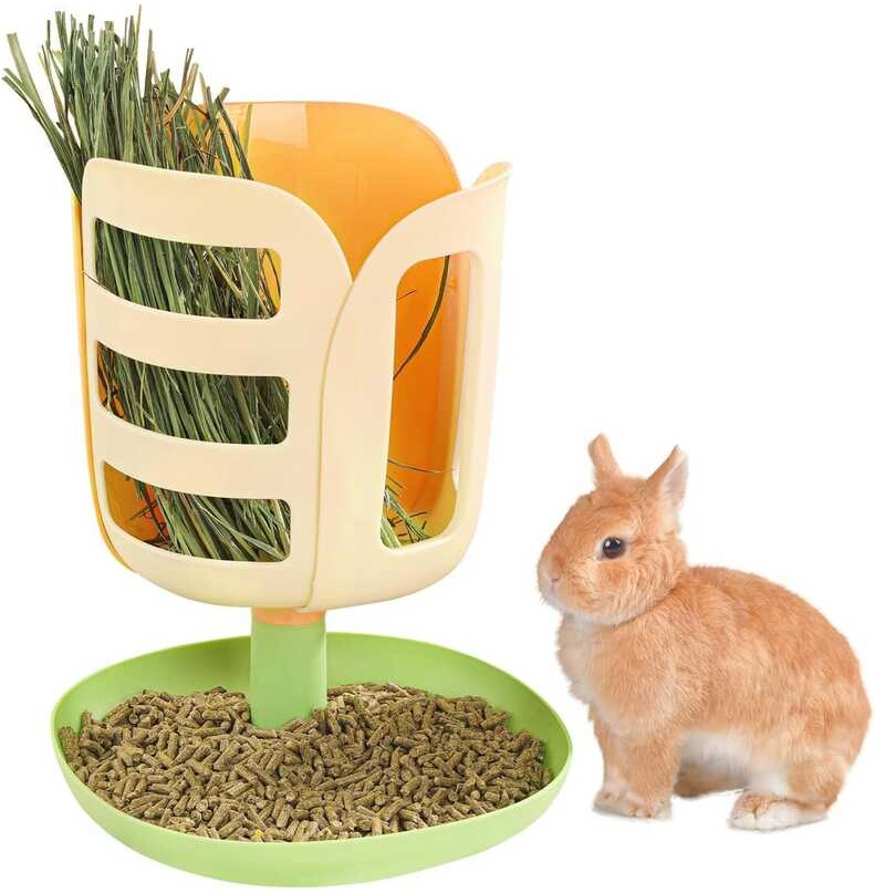 Rabbit Hay Feeders Rack: 2-in-1 Bunny Bowl Grass Food Holder for Small ...
