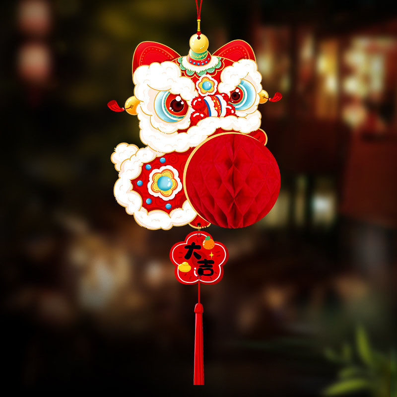 2025 Snake Year Cartoon Lion Dance Shape Paper Lantern Decor - Chinese ...