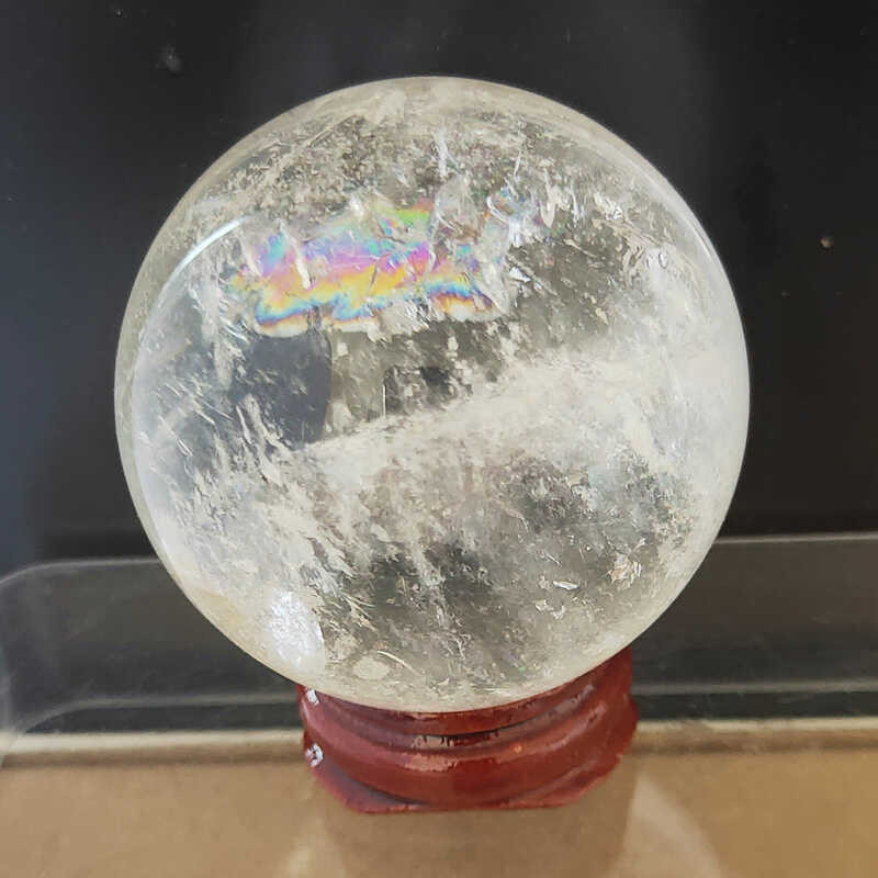 48-53CM Clear Natural Crystal Sphere White Quartz Ball With Rainbow ...