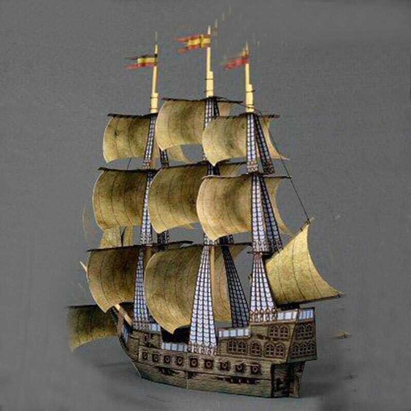 Paper boat model DIY ancient sailboat pirate ship paper model handmade ...