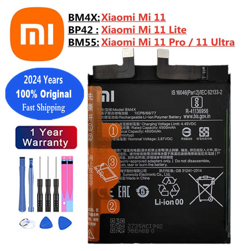 2024 Years Original Battery Bp42 Bm4x Bm55 For Xiaomi Mi 11 Mi11 Lite / Xiaomi11 / Xiaomi11 Pro ...
