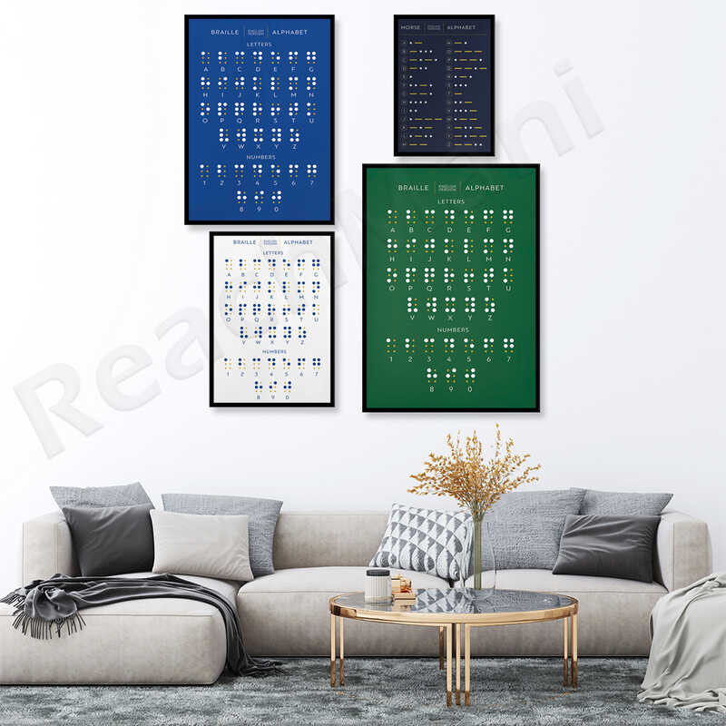 Color poster card full scheme color table, Morse code Braille alphabet ...