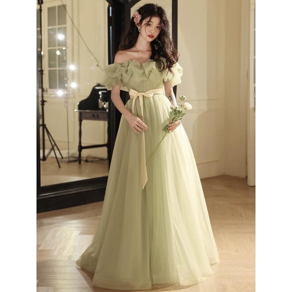 One-shoulder Evening Dress, Light Luxury, Niche Green Host, Fugitive ...