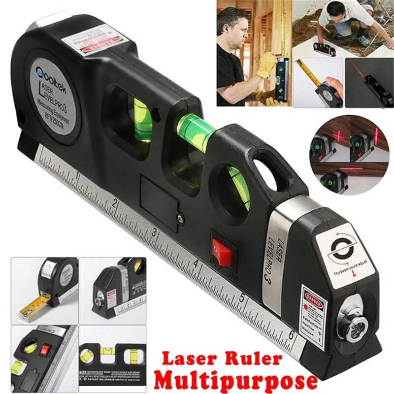 Multipurpose 2 Ruler and Spirit Level Metric Rulers Laser Straight e ...