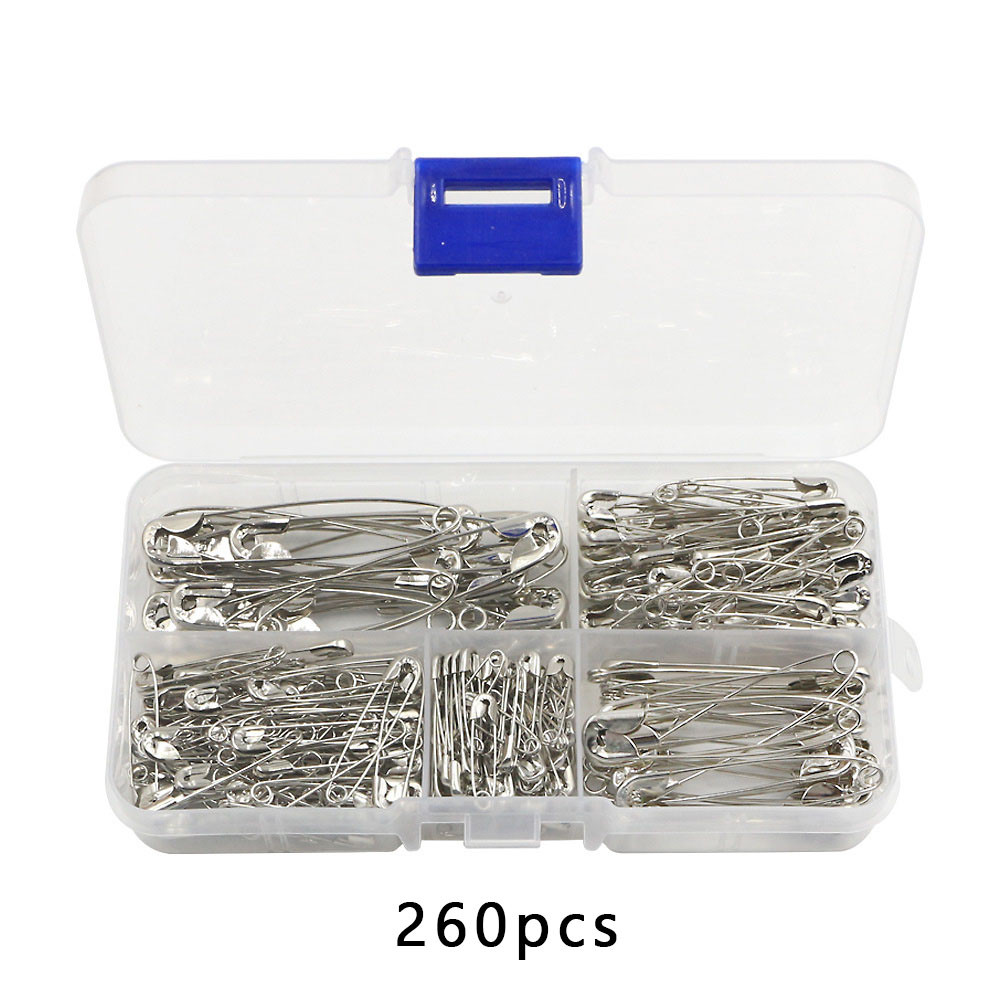 260pcs/set Nickel-plated Steel Mixed Safety Pins in 5 Sizes for Sewing ...