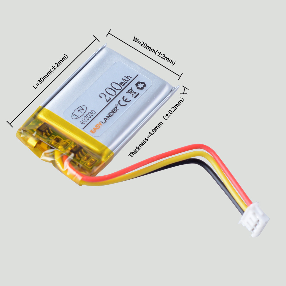 402030 4 3.7V 9D 200Mah Lithium Polymer Lipo Rechargeable Battery - JST ...
