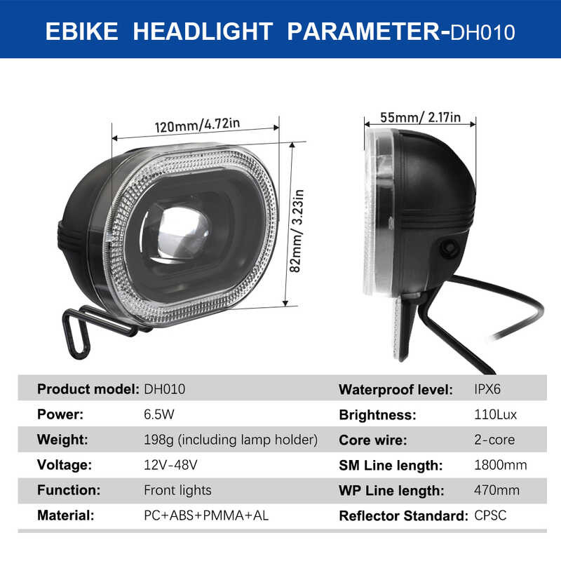 Headlights DH009 Bicycle Electric DH010 Snowmobile Front Light 2Pin SM/Waterproof Plug For ...