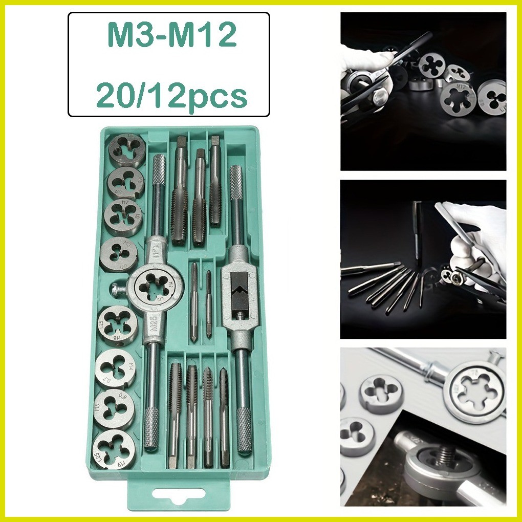 BBQI 12/20*HSS Tap and Die Set Metric Wrench Cut M3-M12 Tap and Die Set Metric Hand Threading ...