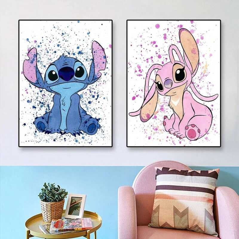 Cartoon Prints Watercolor Art Poster Kids Room Wall Angel Lilo Graffiti ...