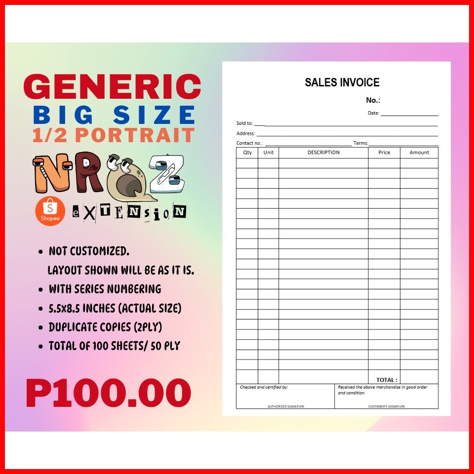 SALES INVOICE Carbonized -- Generic Only | Shopee Philippines