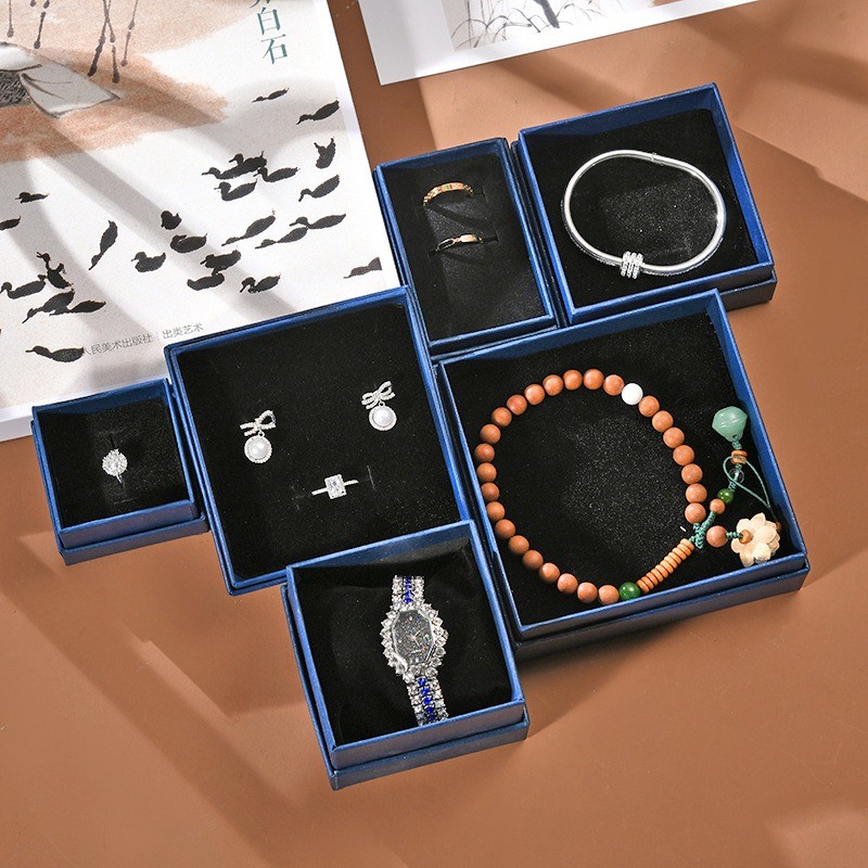 Retro Navy Color Paper Box Classic Vintage Pearly Blue Jewelry Storage ...