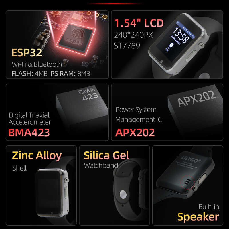 LILYGO ® T-Watch 2020 Esp32 Wireless Bluetooth Watch 1.54 Inch Touch Display Programmable ...