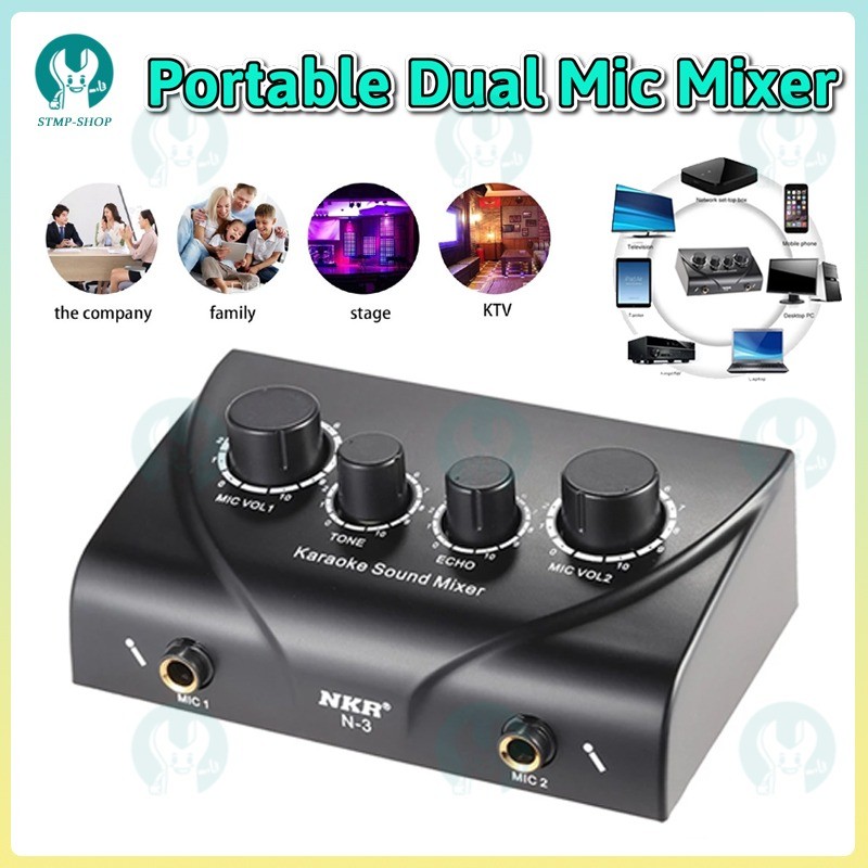 Audio Mixer Amplifier Portable Dual Mic Inputs For Amplifier ...