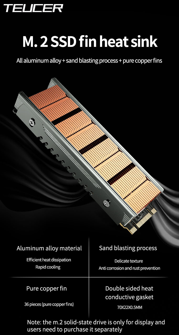 TEUCER M.2 SSD Heat Sink 36 Cooling Fins M2 NVMe 2280 Solid State Drive ...