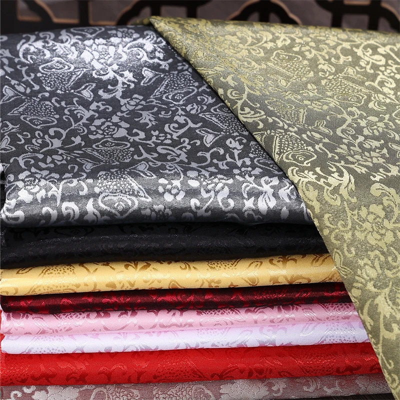 Fish Pattern Jacquard Silk Satin Fabric Ancient Costume Silk Fabric ...