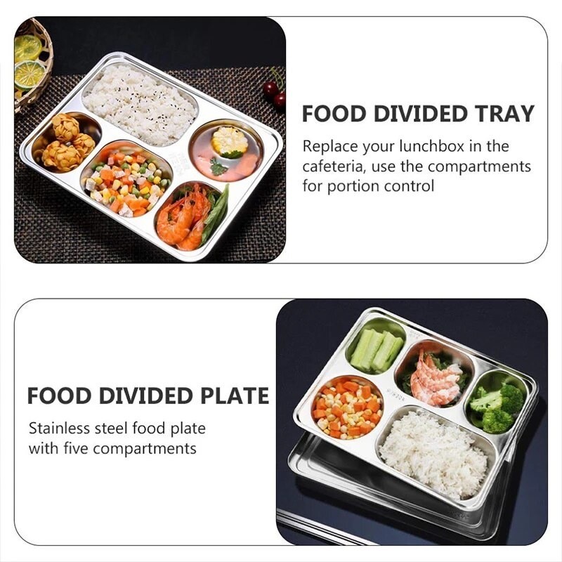 Dinner Tray Stainless Steel Divided Dinner Plate Korean Bento Lunch ...