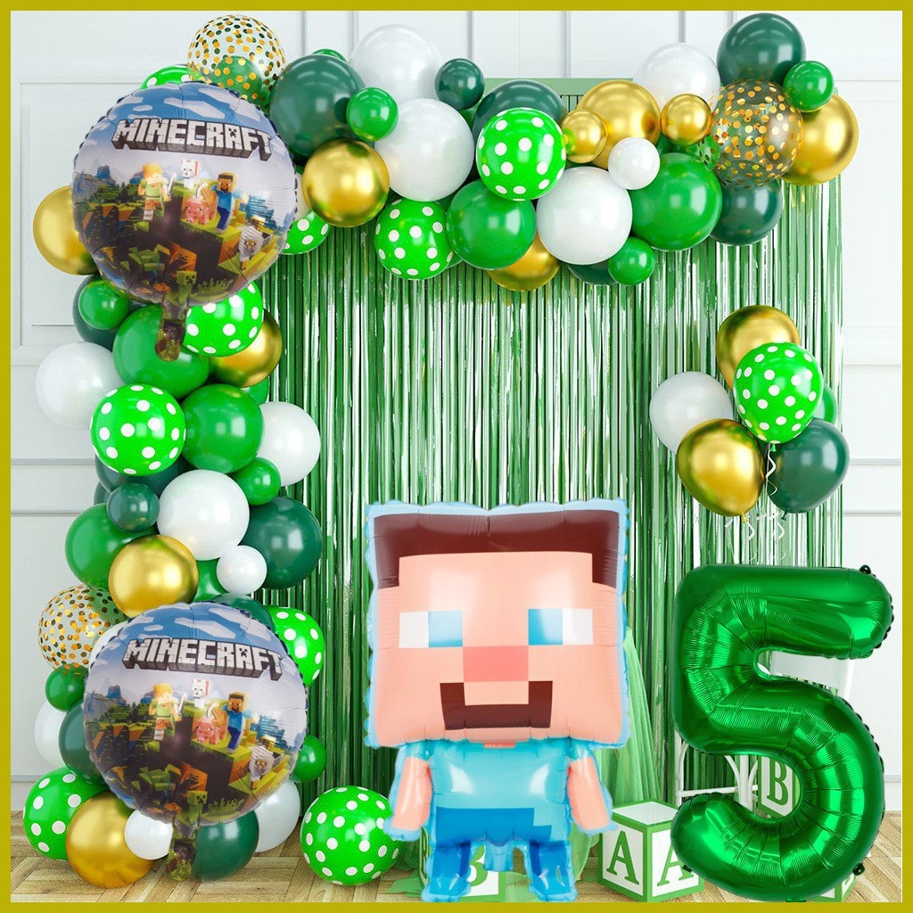 ⚛ ═ Minecraft Birthday Party Gold White Green Balloon Minecraft ...