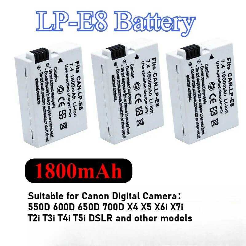 1-10Pcs 3 F 1800Mah Rechargeable Battery Lp-E8 7.4V Lithium For Canon ...