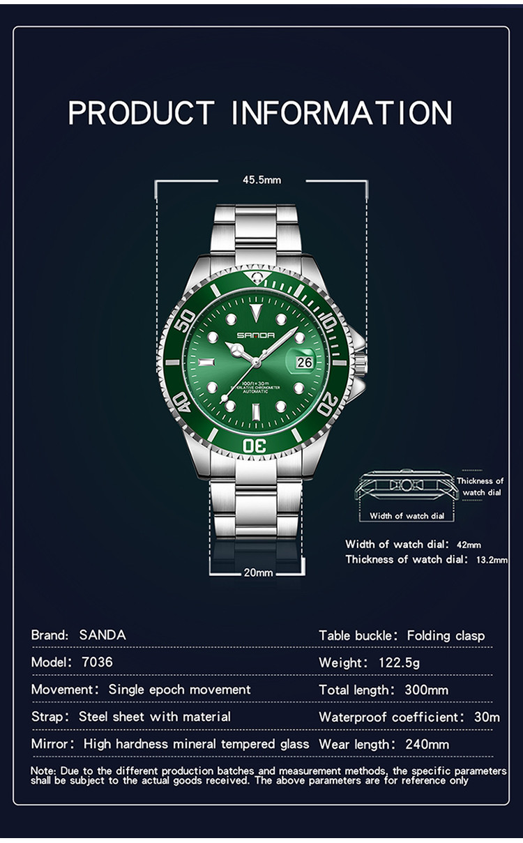 SANDA Successful Men's Sparkling Charm Automatic Mechanical Watch Business Boss Reflects ...