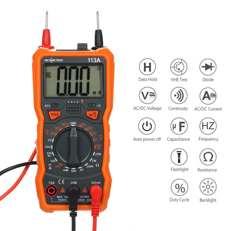 RICHMETERS 2 RM113A NCV Digital Multimeter 2000 Counts HFE AC/DC ...
