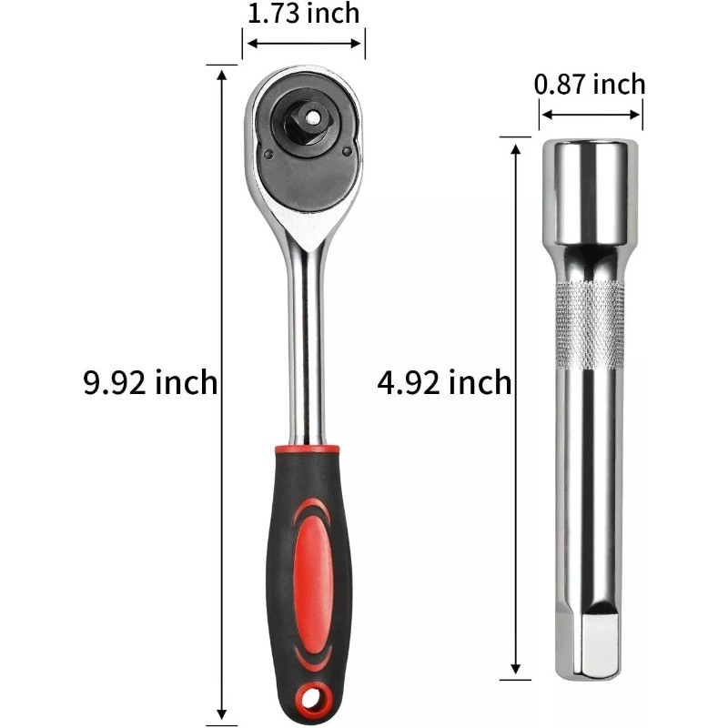 12PCS 1/2 Inch Drive Ratchet Wrench CR-V Socket Kits Mechanic Spanner ...