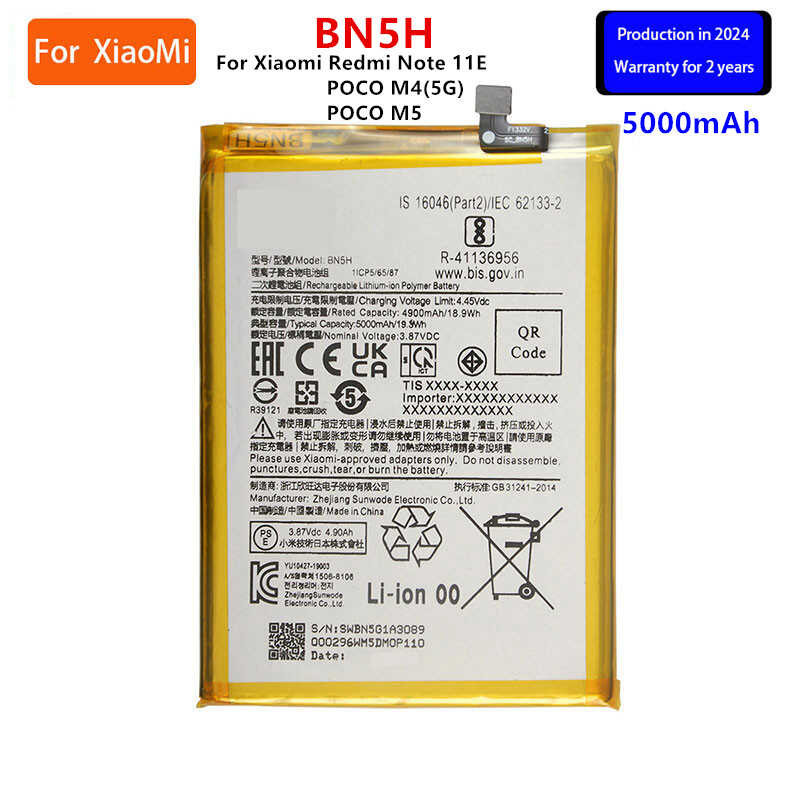 2024 Years 100% Orginal Bn5h 5000Mah Battery For Xiaomi Redmi Note11e ...