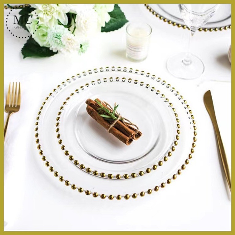 ⊕ Charger Plate Transparent beaded plate Fruit plate Wedding banquet ...