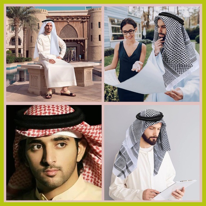 ♨ Turban For men/Men's Fashion Plaid Print Arabic Muslim Style Hijab ...