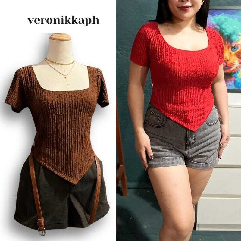 Veronikka Agatha Basic V Cut Bark Crepe Top For Women Small To XL ...