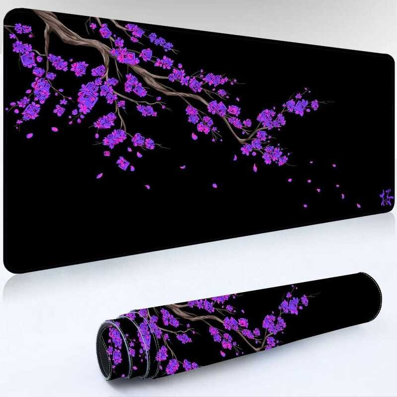 Kawaii Purple Sakura Mousepad Gamer Carpet Black Mouse Pad Cherry ...