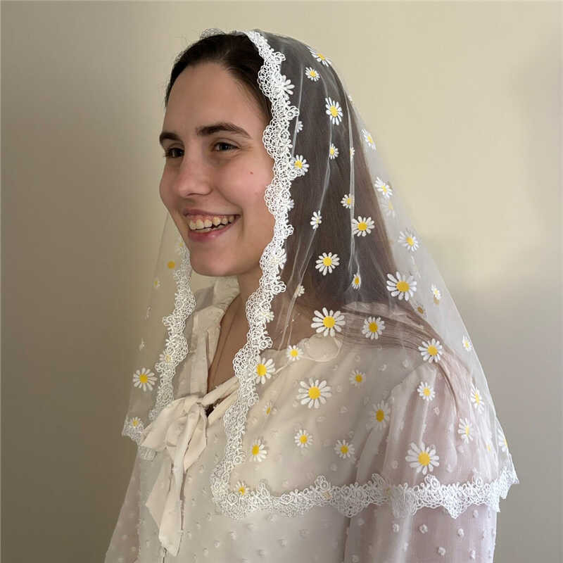 Yellow Ral Embroidery Wers Veils Church Chapel Catholic Mass Mantilla ...