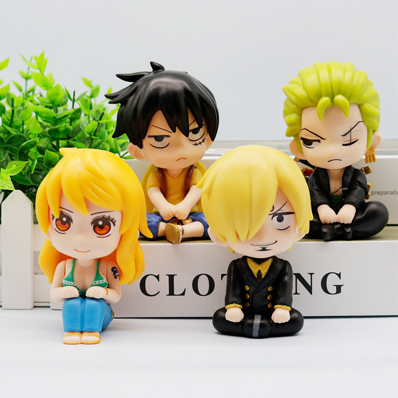 One Piece Anime Figure Sitting Laughing Luffy Action Figures Kawaii ...