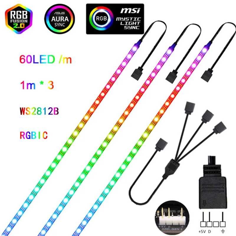 Addressable Rainbow Digital WS2812b LED Strip Light for 5V 3pin ARGB ...