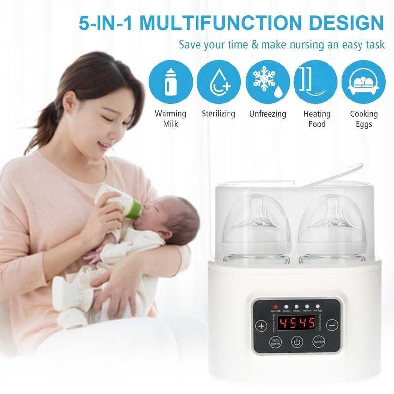 Food 5-In-1 Baby Heater With Timer Digital Display Double Bottle Steam ...