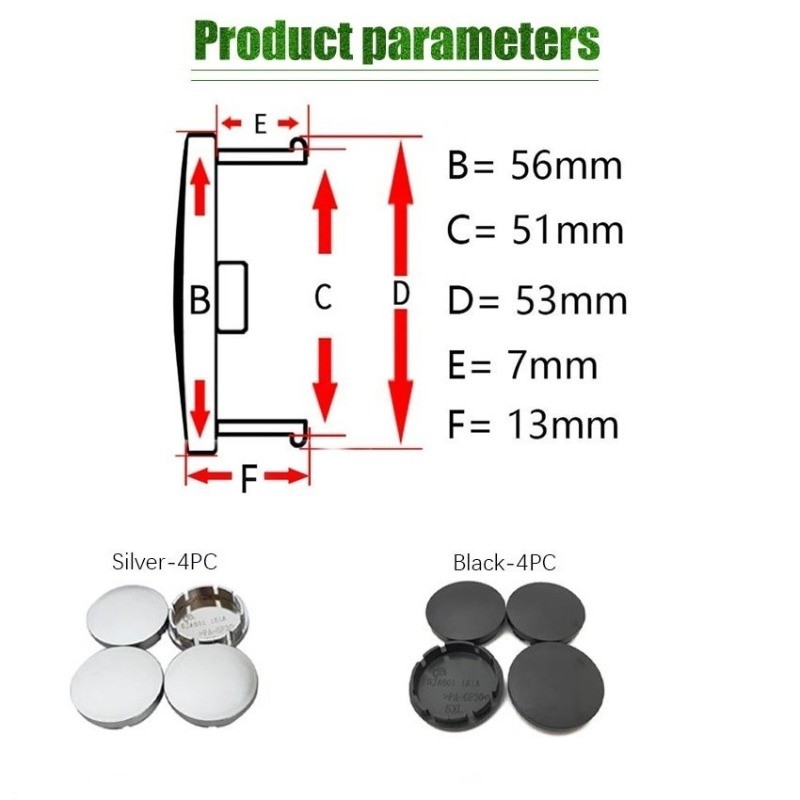 4pcs 56MM 53MM 51MM Automotive Wheel Center Cap Small Hub Cap Steel Rim ...