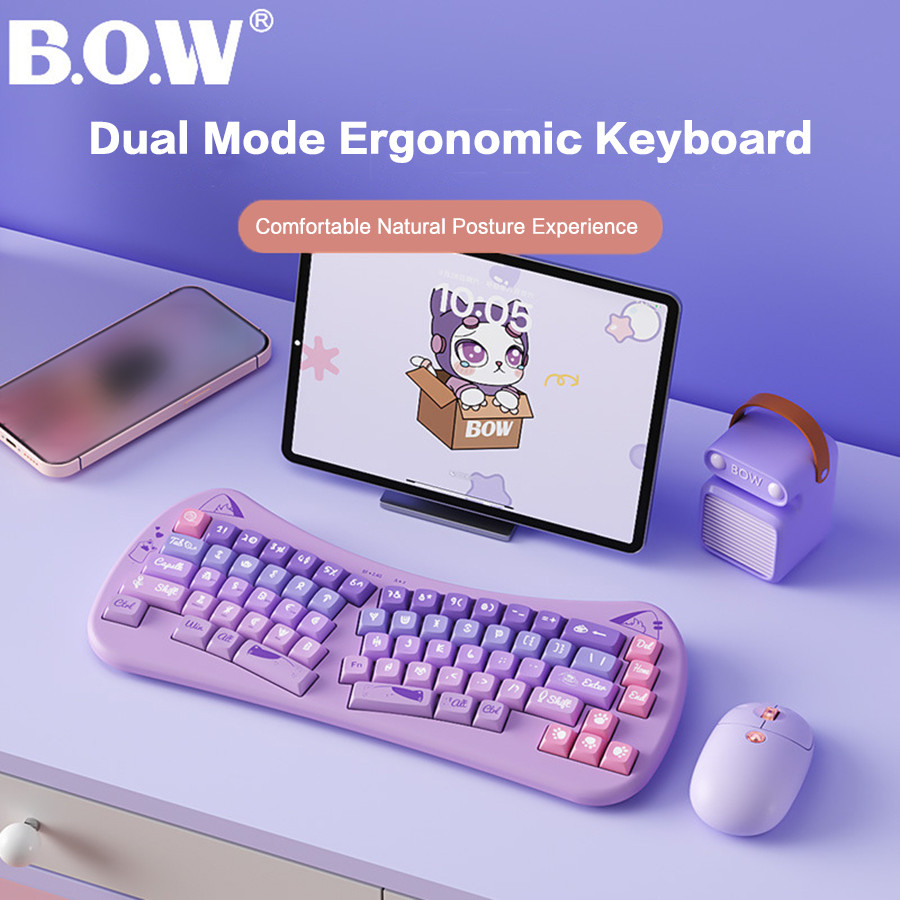 BOW Ergonomic Bluetooth Wireless Keyboard Dual Mode Split Keyboard Cute ...