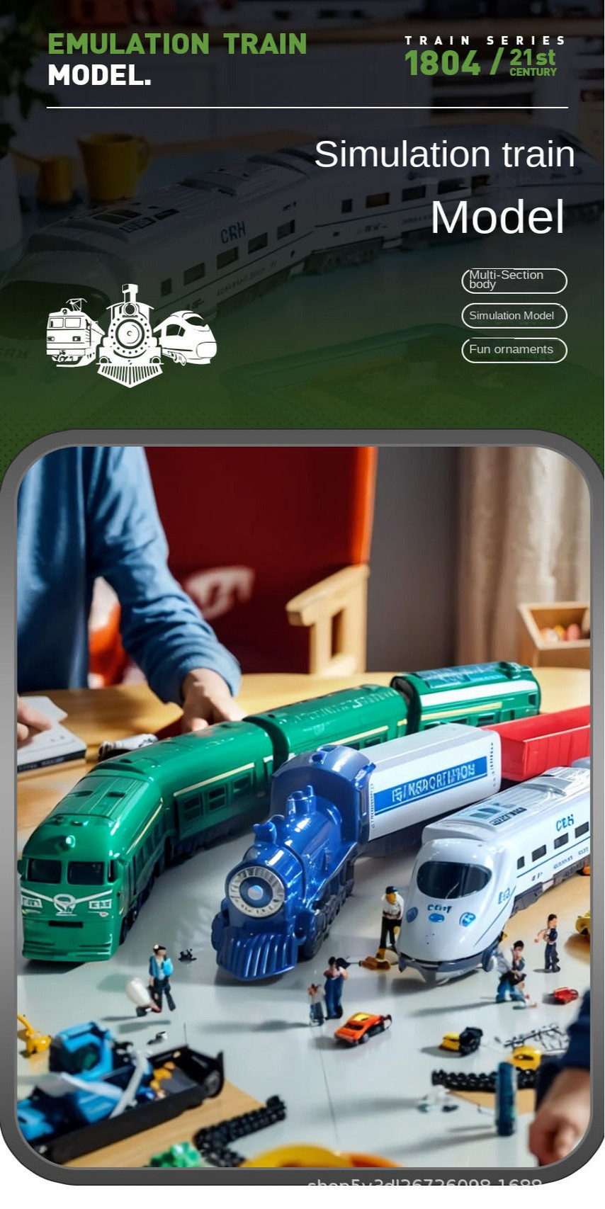 Super Long Train Toy Simulation Warrior High-Speed Rail Green Leather ...