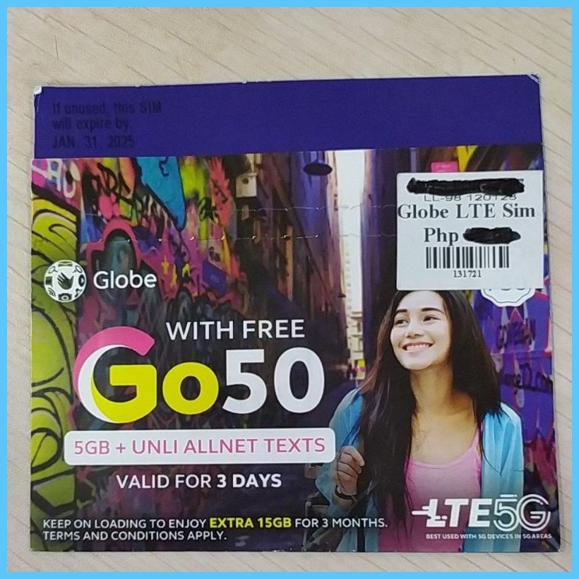 ⊙ ☽ ♕ GLOBE SIM LTE 5G FREE Go50 5GB+UNLI ALL NET TEXTS | Shopee ...