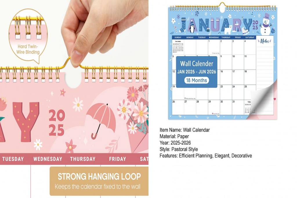 RE.Z Easy Access Wall Calendar Double-line Binding Calendar 2025-2026 ...