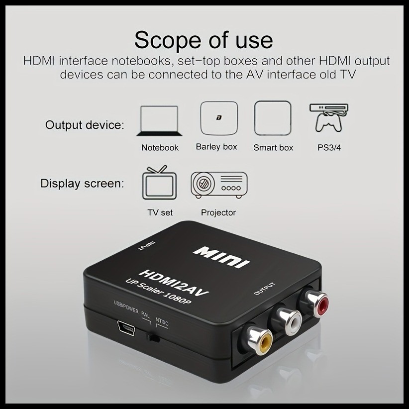 ♣ 1080P HDMI-compatible To AV Scaler Adapter Video Composite RCA Video ...