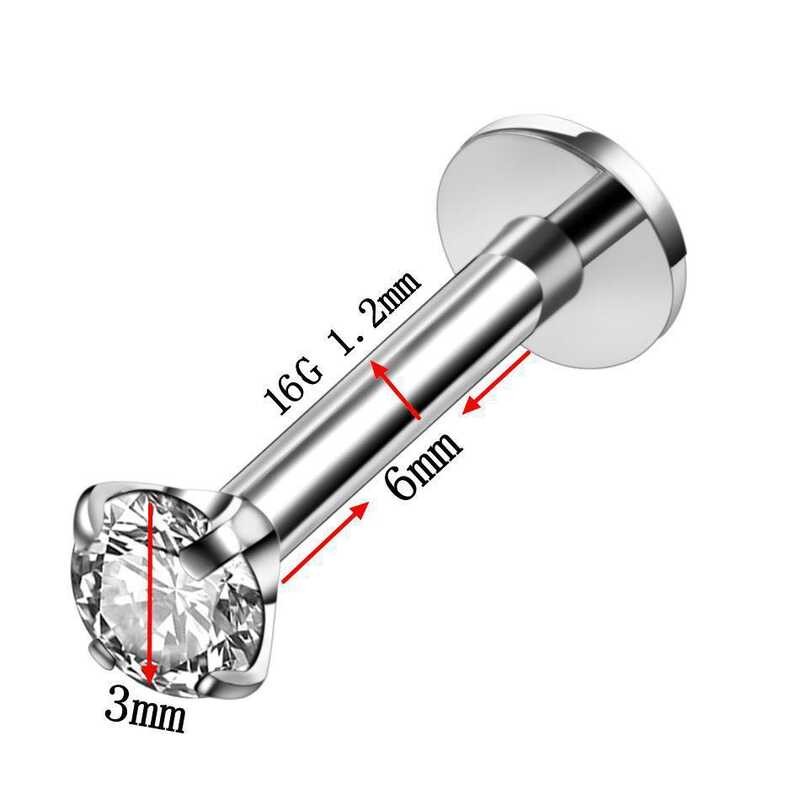 F136 10Pc Titanium 2-4Mm Zircon Labret Internal Thread Lip Rings Ear Stud Conch Lobe Body ...