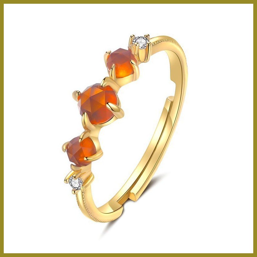 ♈ orange orange garnet ring female ins senior sense retro temperament ...