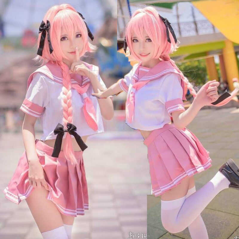 Anime Fate/Apocrypha Astolfo Cosplay Costumes Japanese Student Girls JK ...