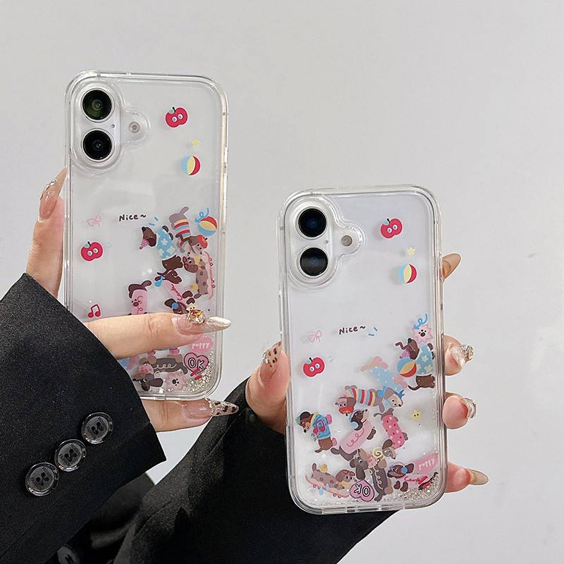 Cute Cartoon Sausage Dog Apple Quicksand Phone Case Compatible for ...